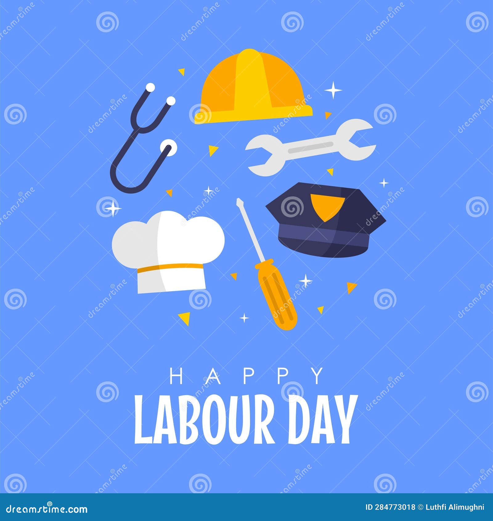 Happy Labor Day Poster Template Vector on Blue Background Stock Vector ...