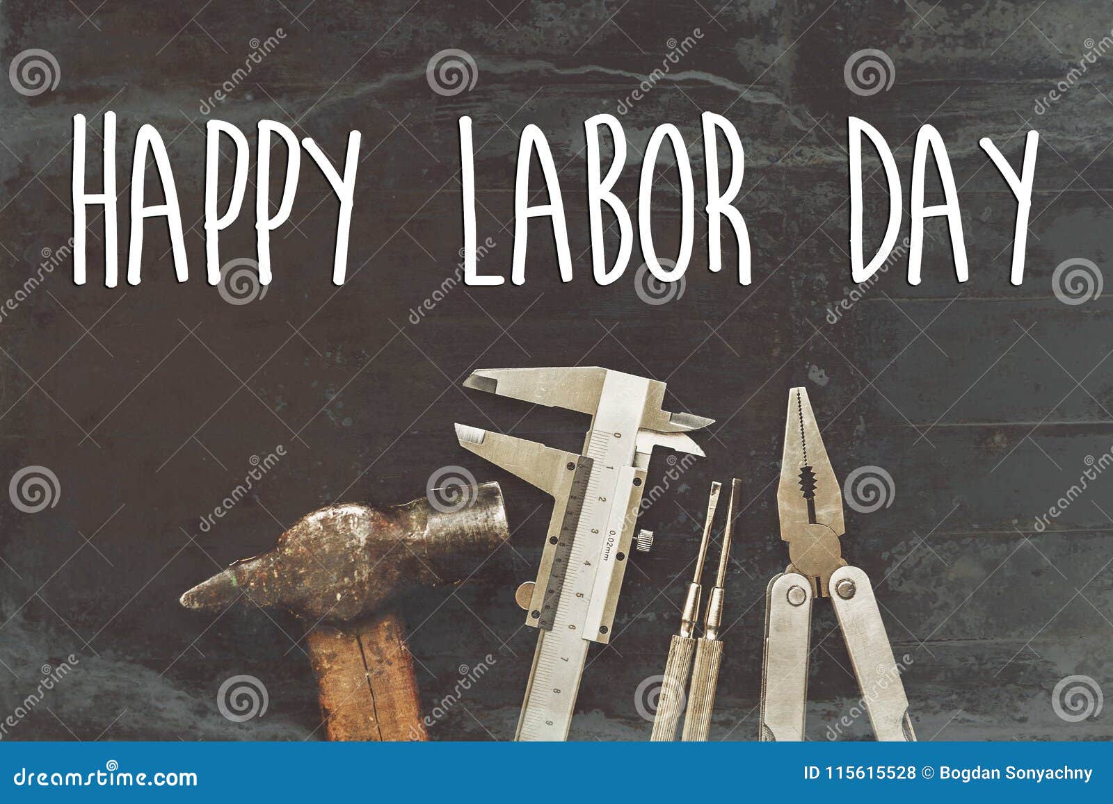 Happy Labor Day Text Sign. Working Tools on Black Background Top Stock ...