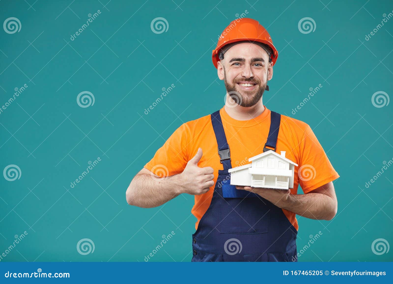 Happy Laborer with Dummy Building Stock Image - Image of safety ...
