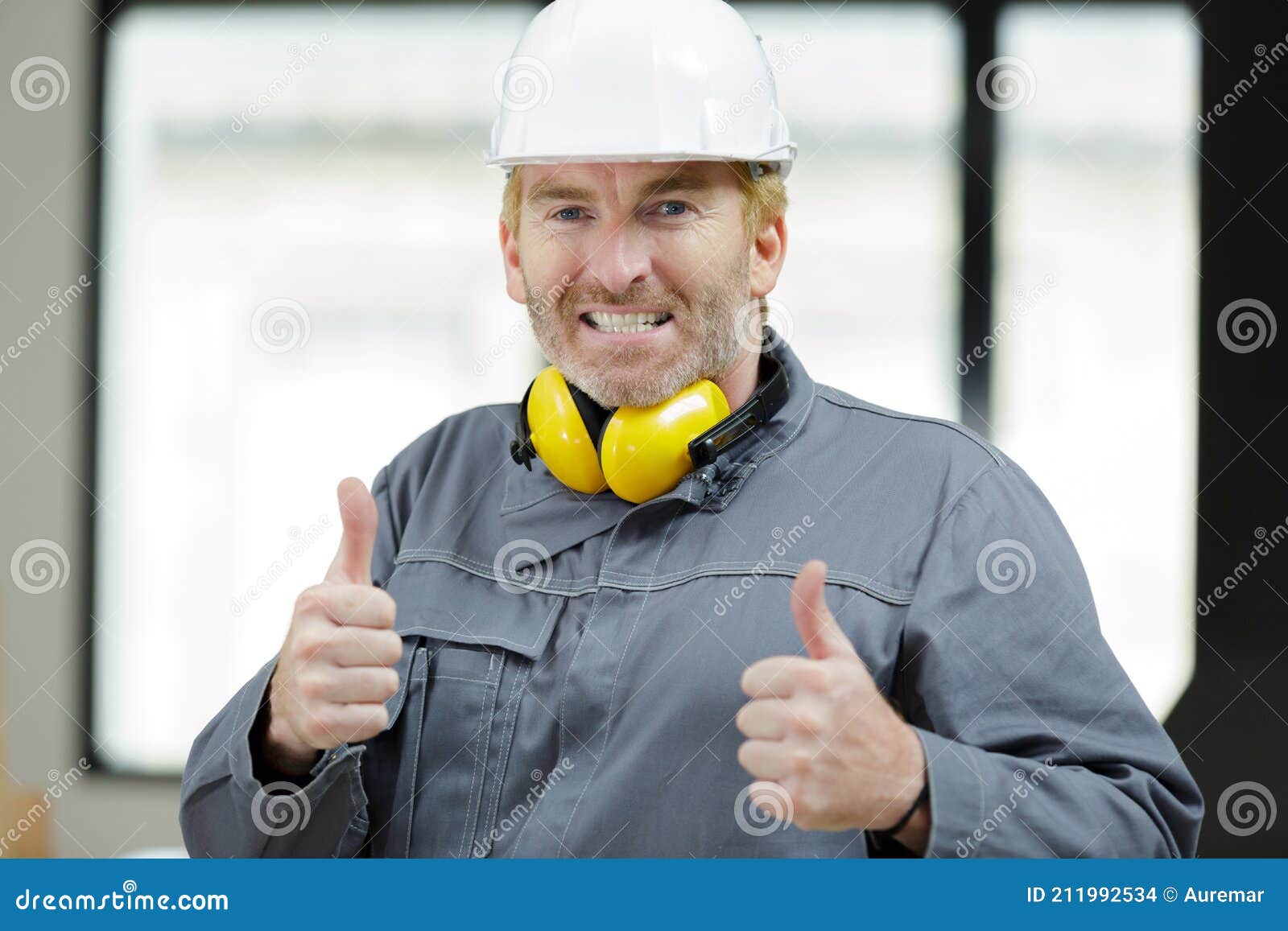 Happy Laborer Showing Okay Sign Stock Photo - Image of approve ...