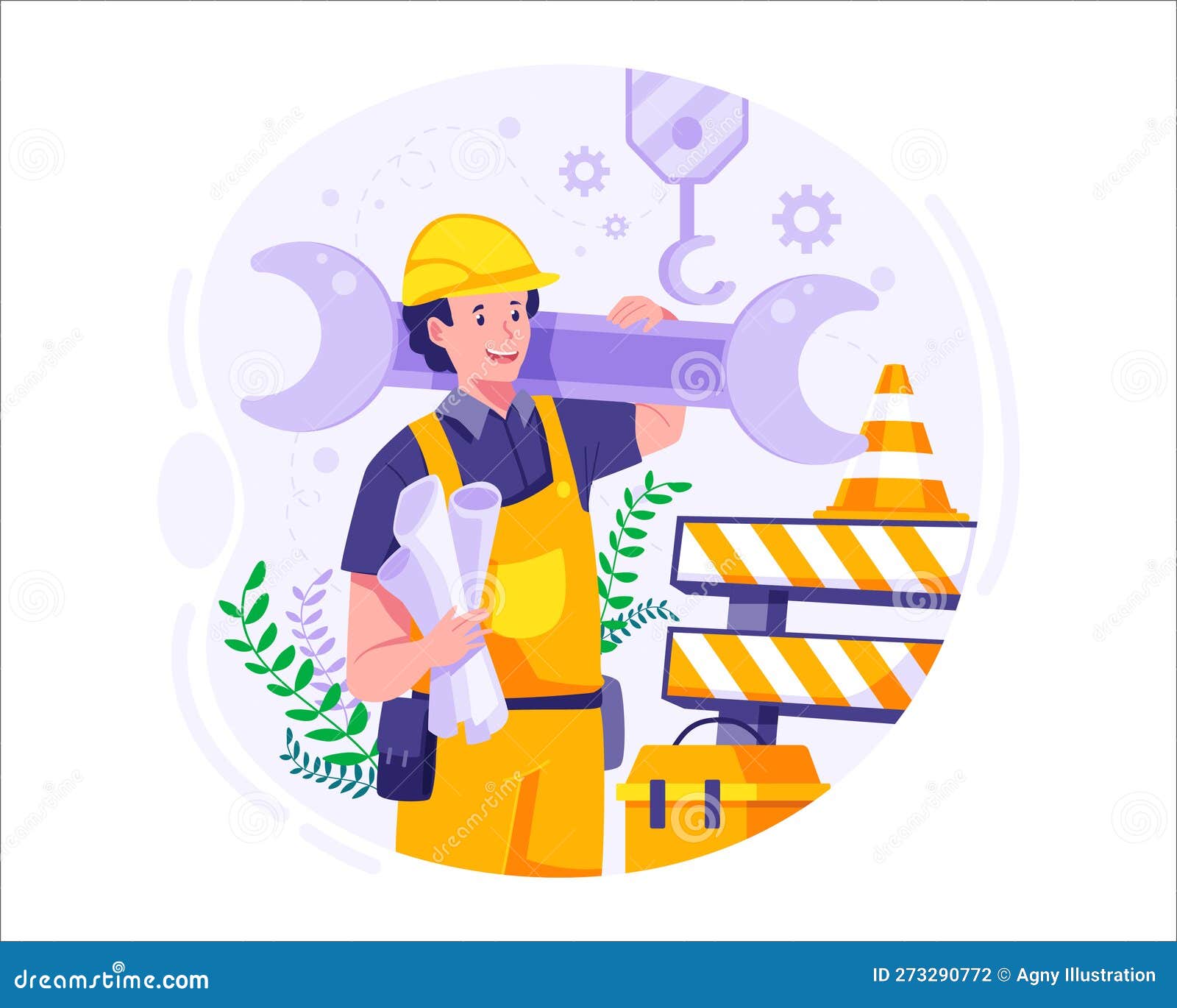 Happy Labour Day. a Happy Construction Worker is Holding the Wrench ...