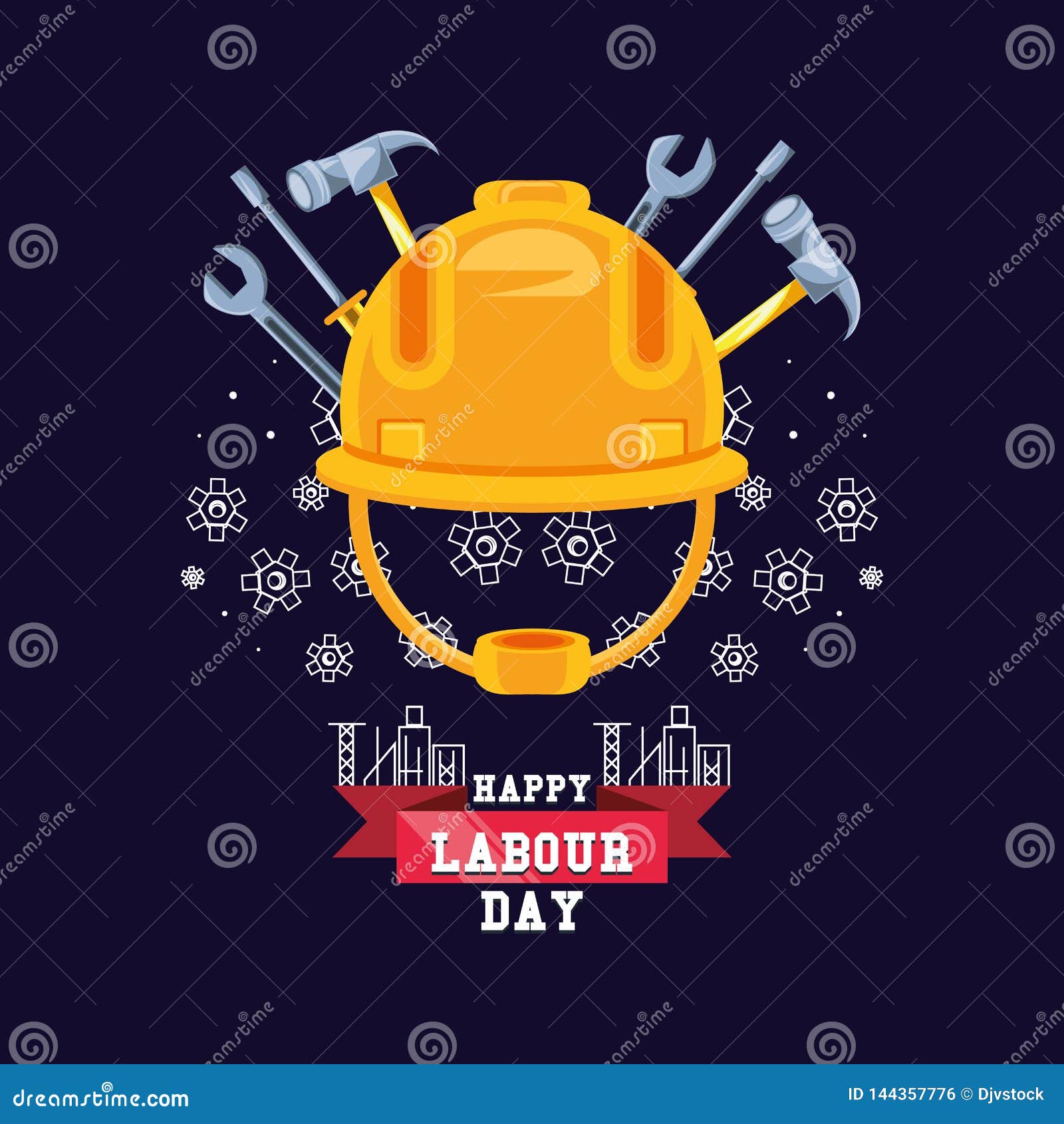 Happy Labour Day with Helmet Security and Tools Stock Illustration ...