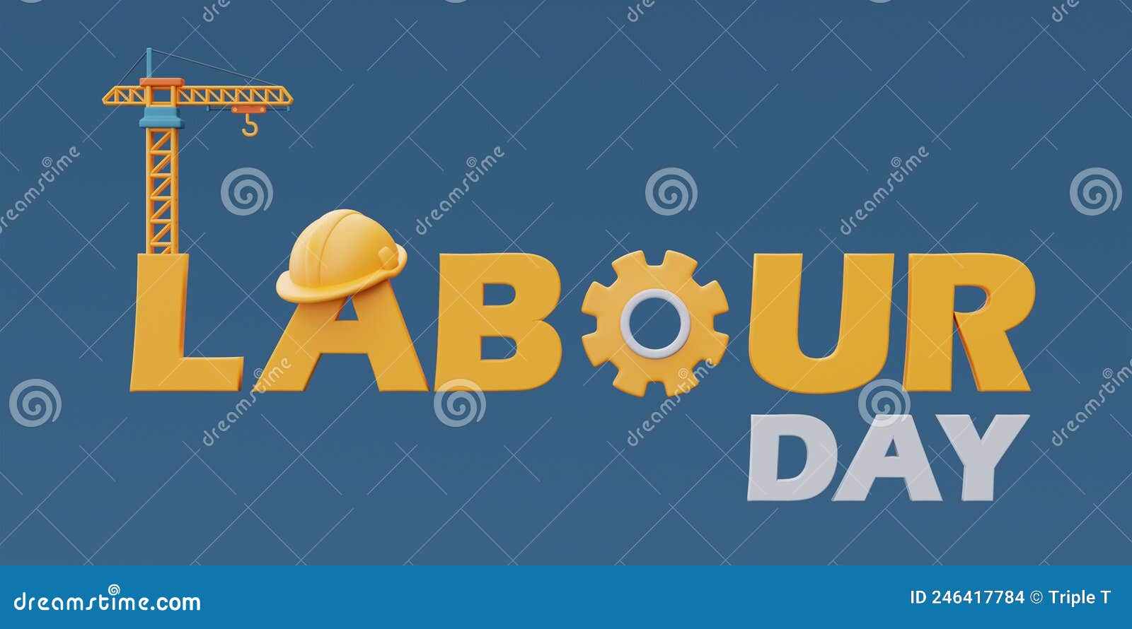 Happy Labour Day with Yellow Tower Crane on Blue Background ...