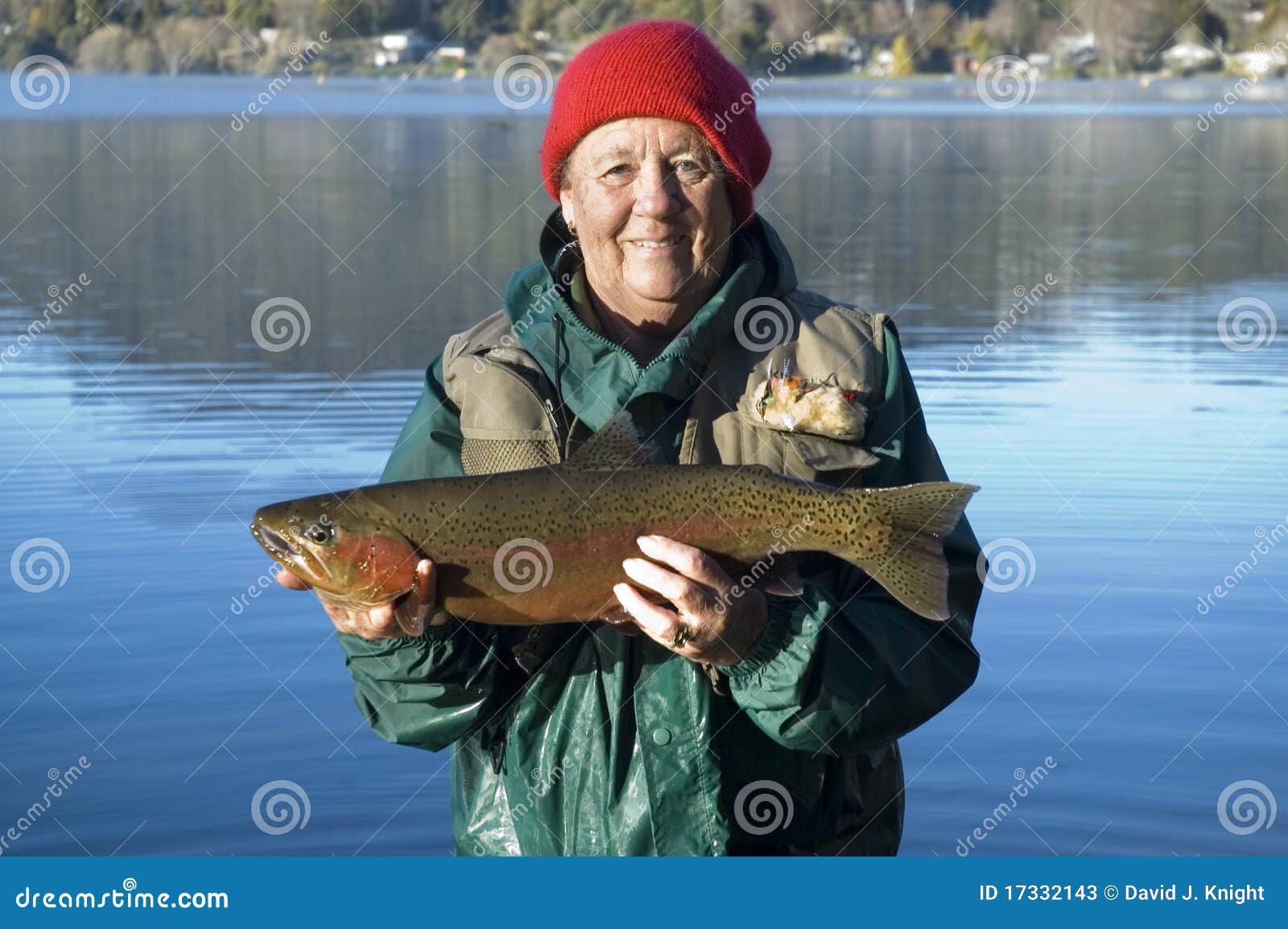 Happy Lady Angler stock image. Image of water, surface - 17332143