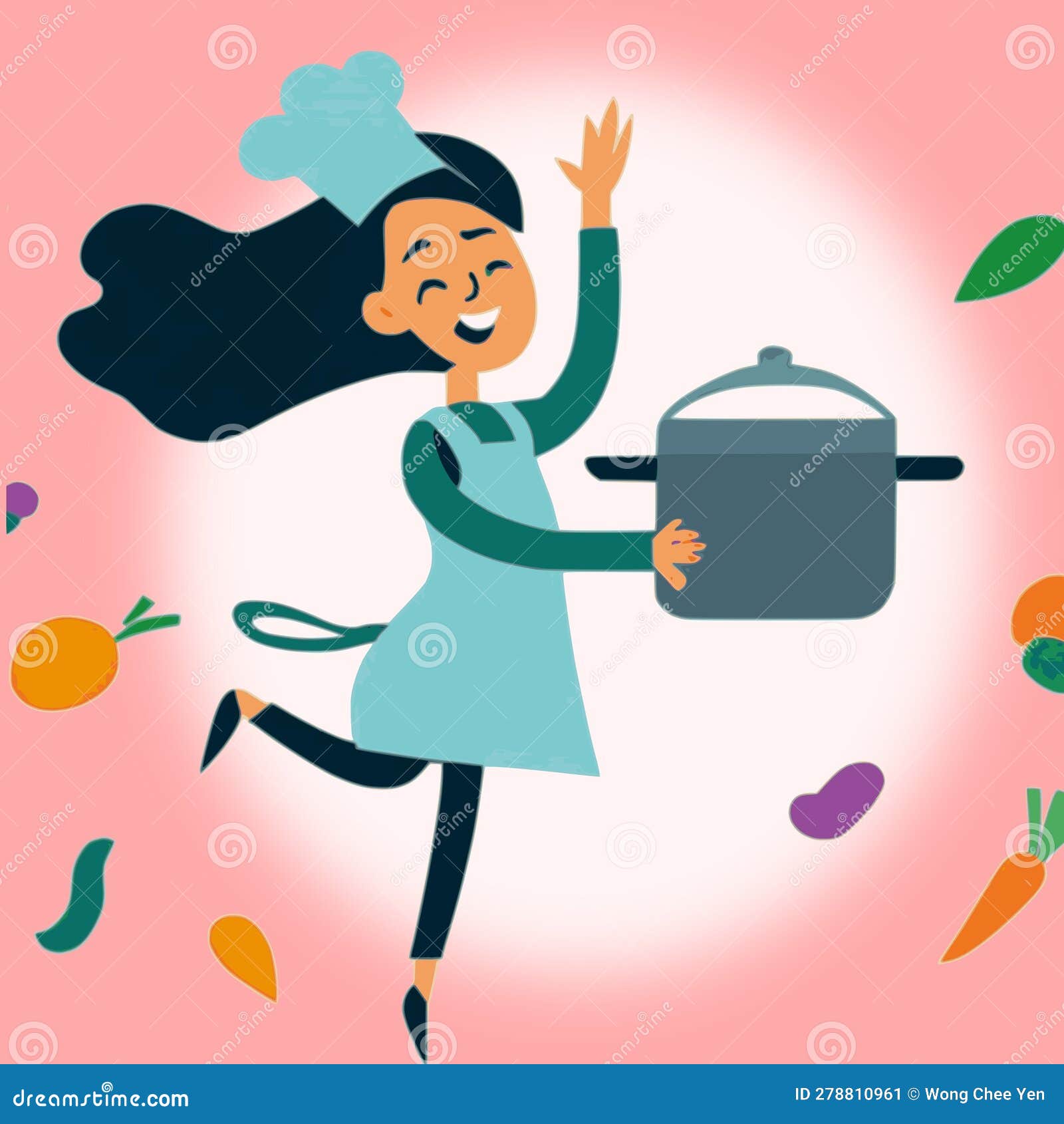 Happy Lady Cook Vegetables Vector Graphic Stock Illustration ...