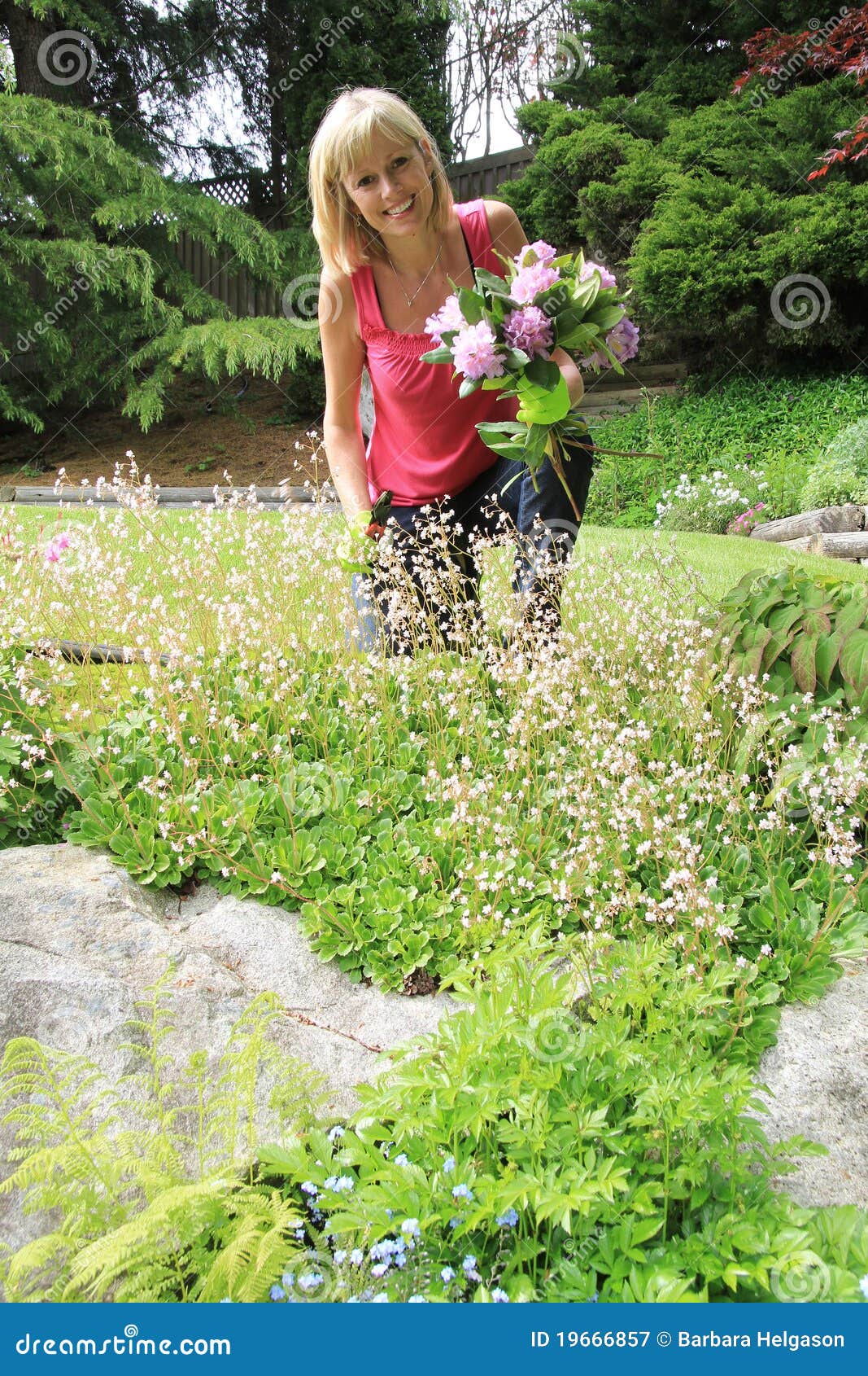 Happy lady gardener stock image. Image of outside, blond - 19666857