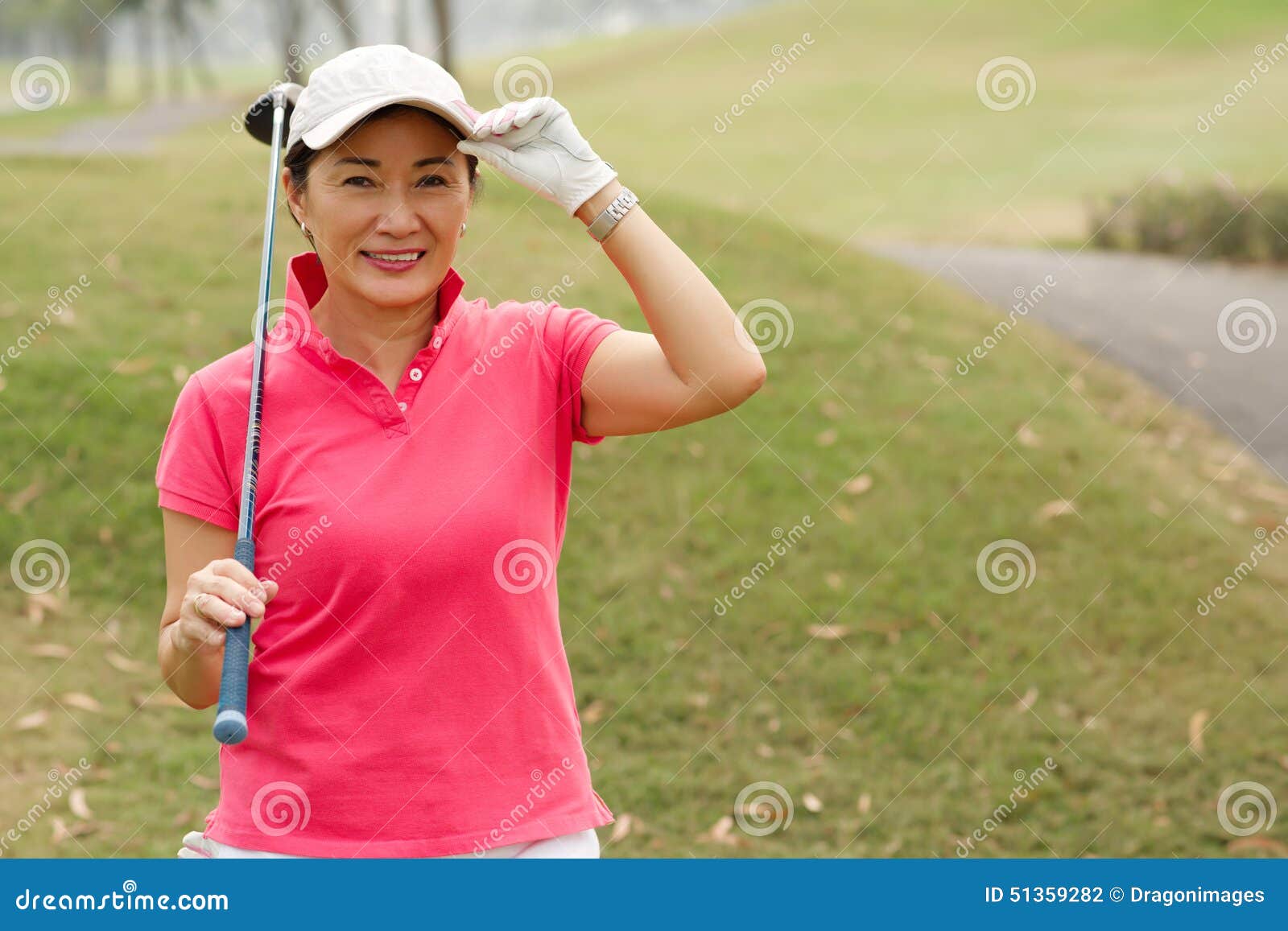 Happy lady golfer stock photo. Image of player, portrait - 51359282