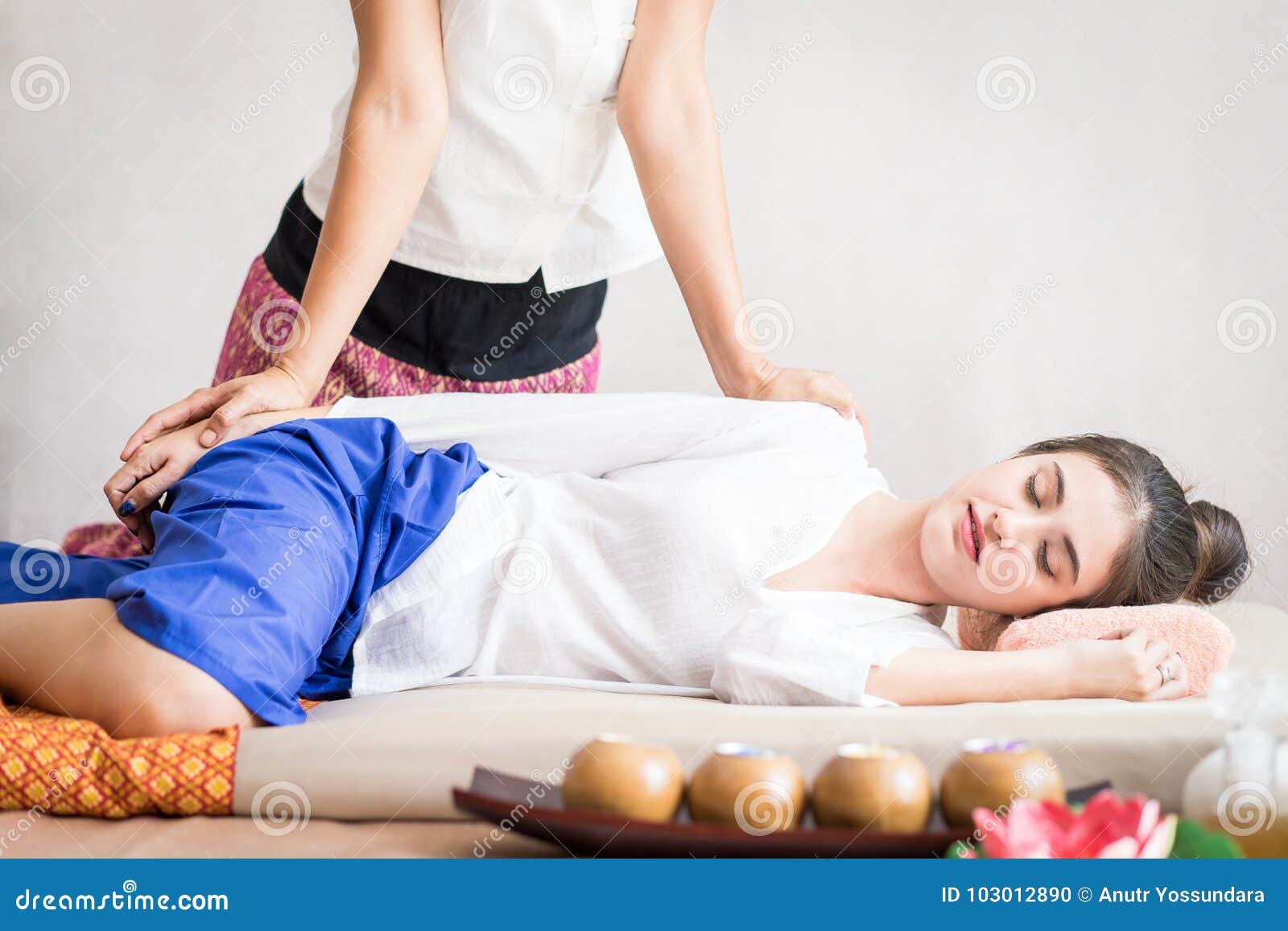 Happy Lady is Relaxing Getting Thai Massaging Stock Photo - Image of ...