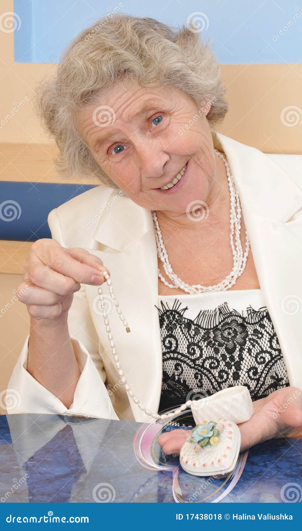 Happy Lady with String of Beads Stock Photo - Image of happy, caucasian ...