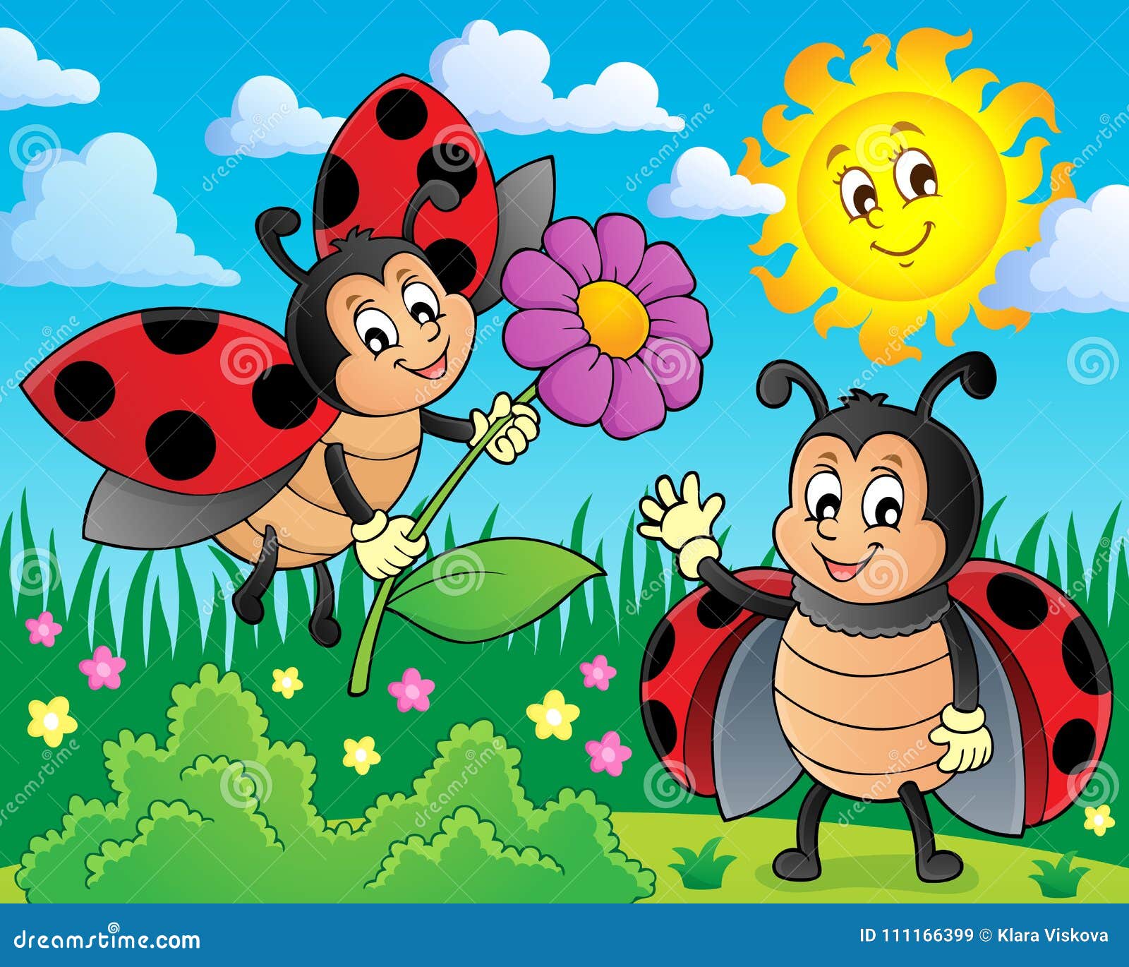 Happy Ladybugs on Meadow Image 1 Stock Vector - Illustration of ...