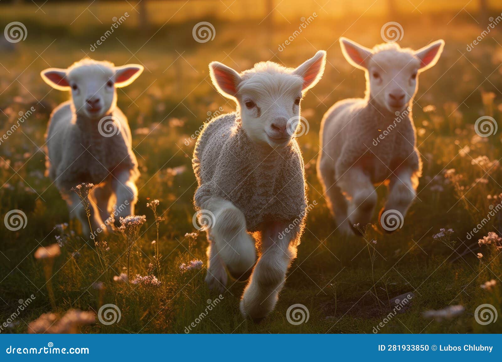 Happy Lambs Running in the Meadow. Generative AI Stock Illustration ...