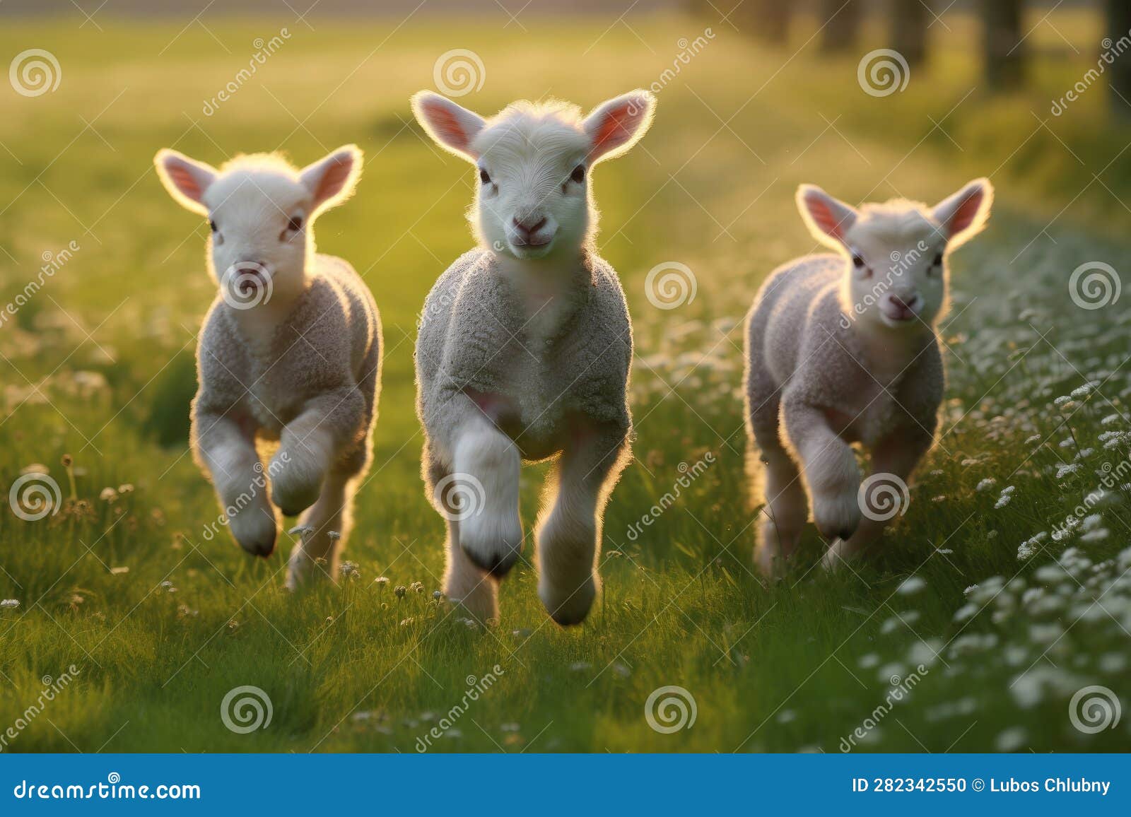 Happy Lambs Running in the Meadow. Generative AI Stock Illustration ...