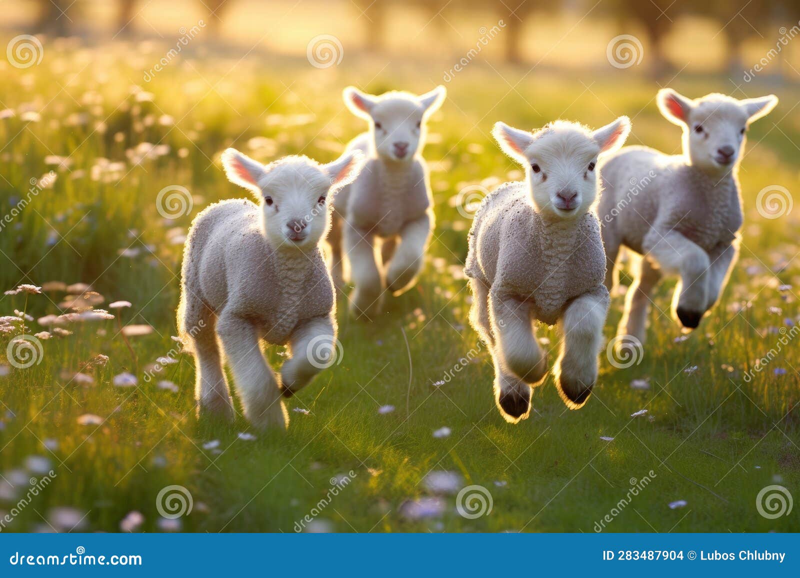 Happy Lambs Running in the Meadow. Generative AI Stock Illustration ...