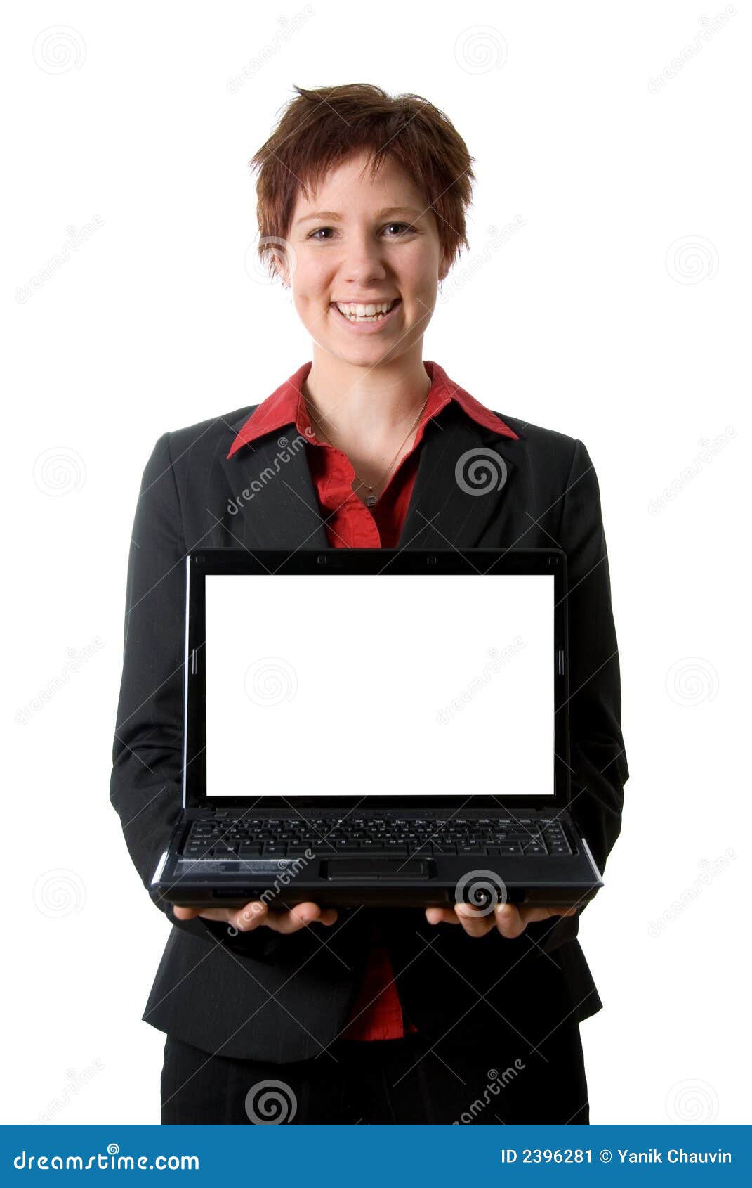 Happy laptop girl stock image. Image of show, young, happy - 2396281