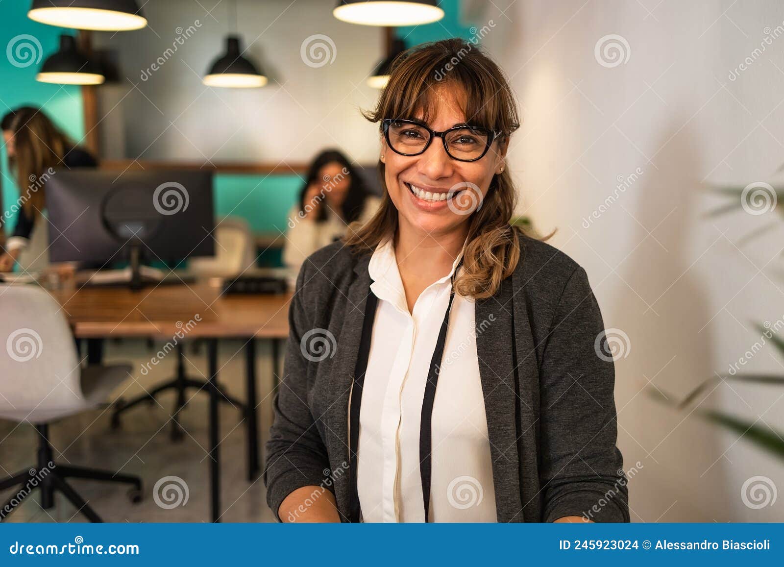 Happy Latin Woman in Coworking Creative Space Stock Photo - Image of ...