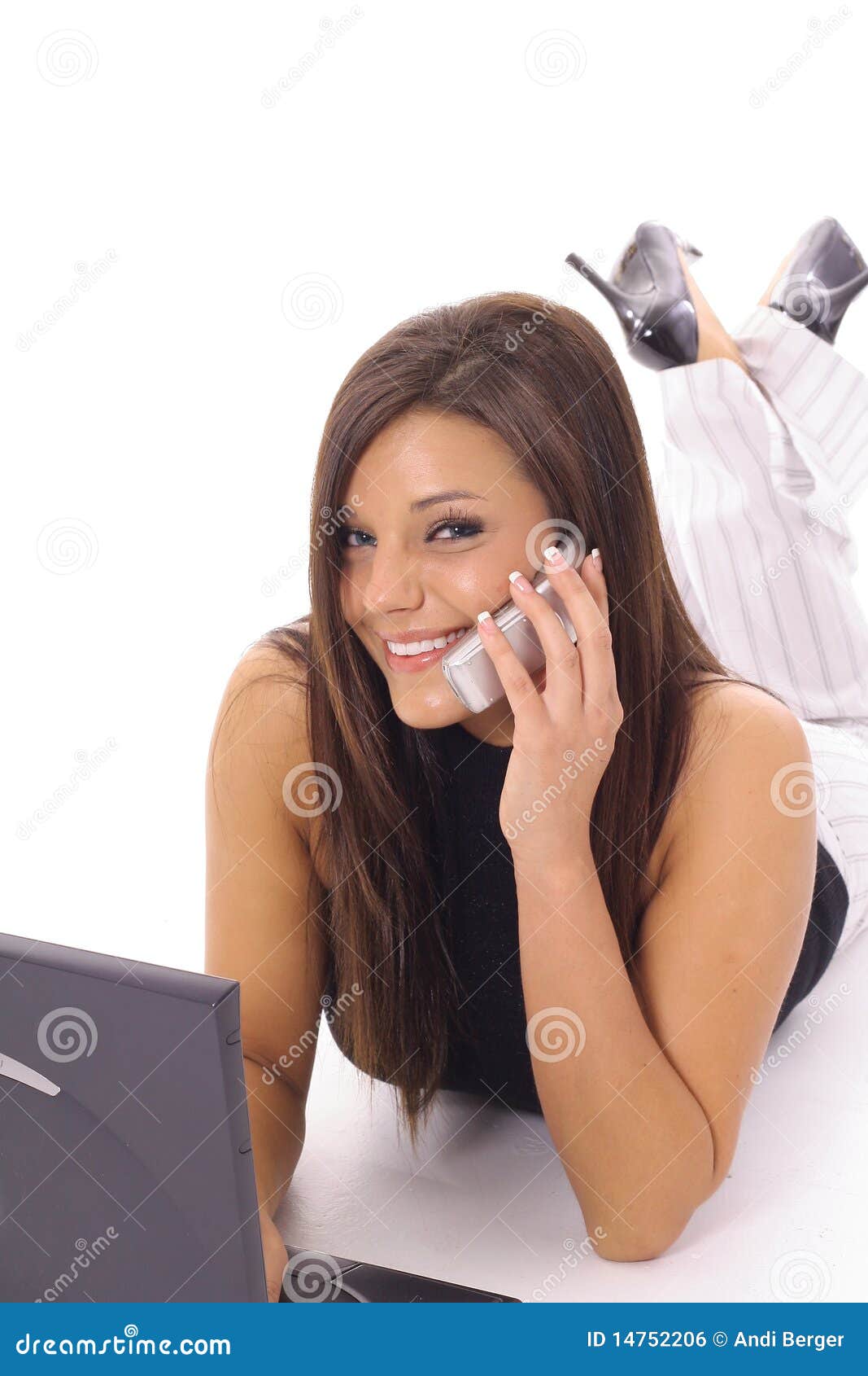 Happy Latino Woman Checking Email Stock Photo - Image of cellphone ...