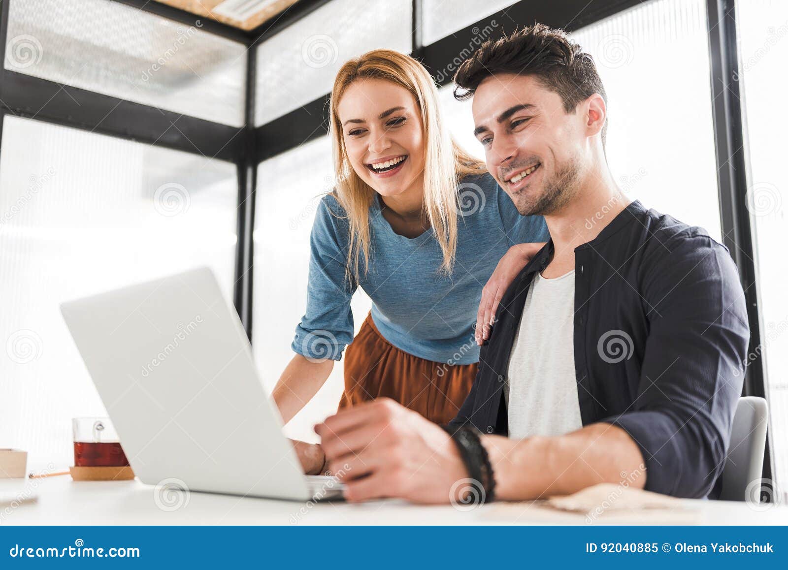 Happy Laughing Co-workers Creating Project Stock Image - Image of ...