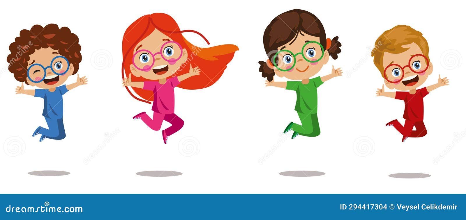 Happy Laughing Cute Jumping Kids Stock Illustration - Illustration of ...
