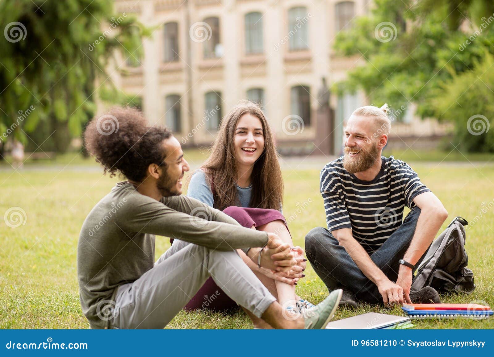 Happy Laughing Students at University Garden. Stock Photo - Image of ...