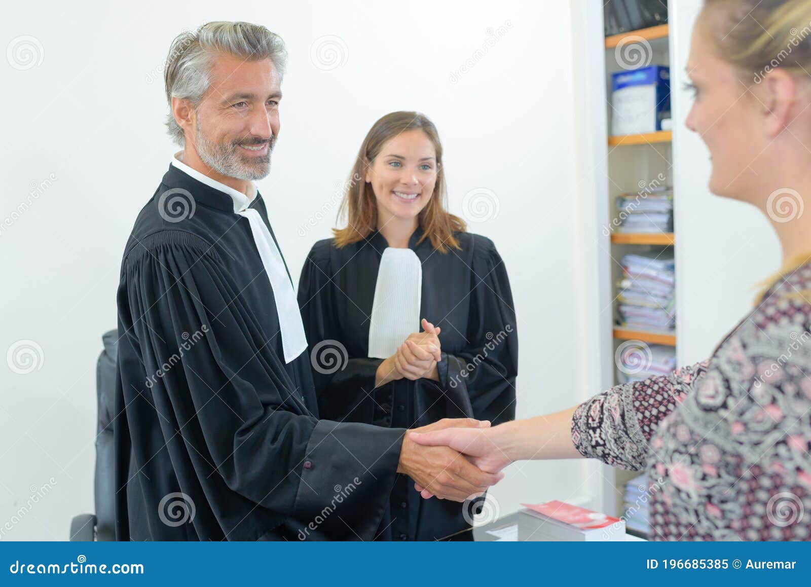 Happy Lawyers Shaking Hands with Client Stock Image - Image of career ...