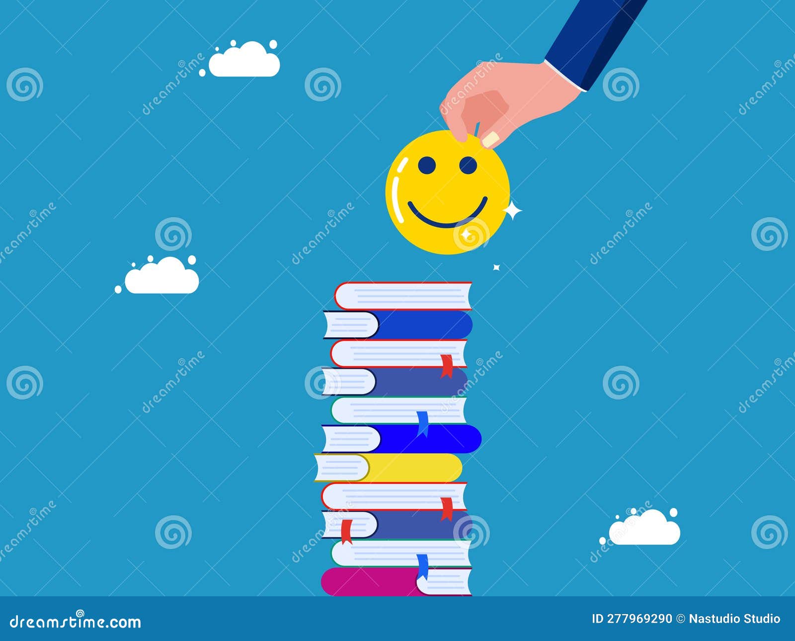Happy Learning. Businessman Holding Happy Stack of Books Stock Vector ...