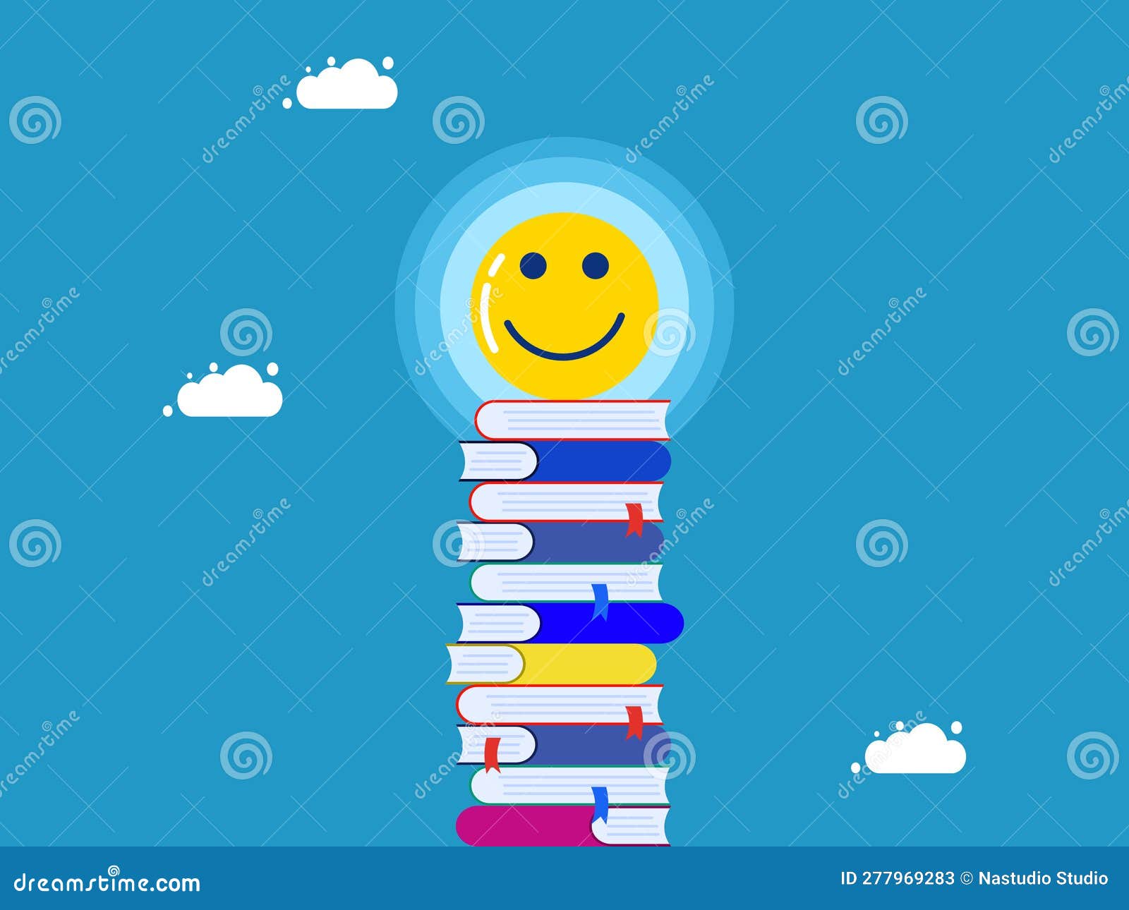 Happy Learning. Happiness on a Pile of Books Stock Vector ...