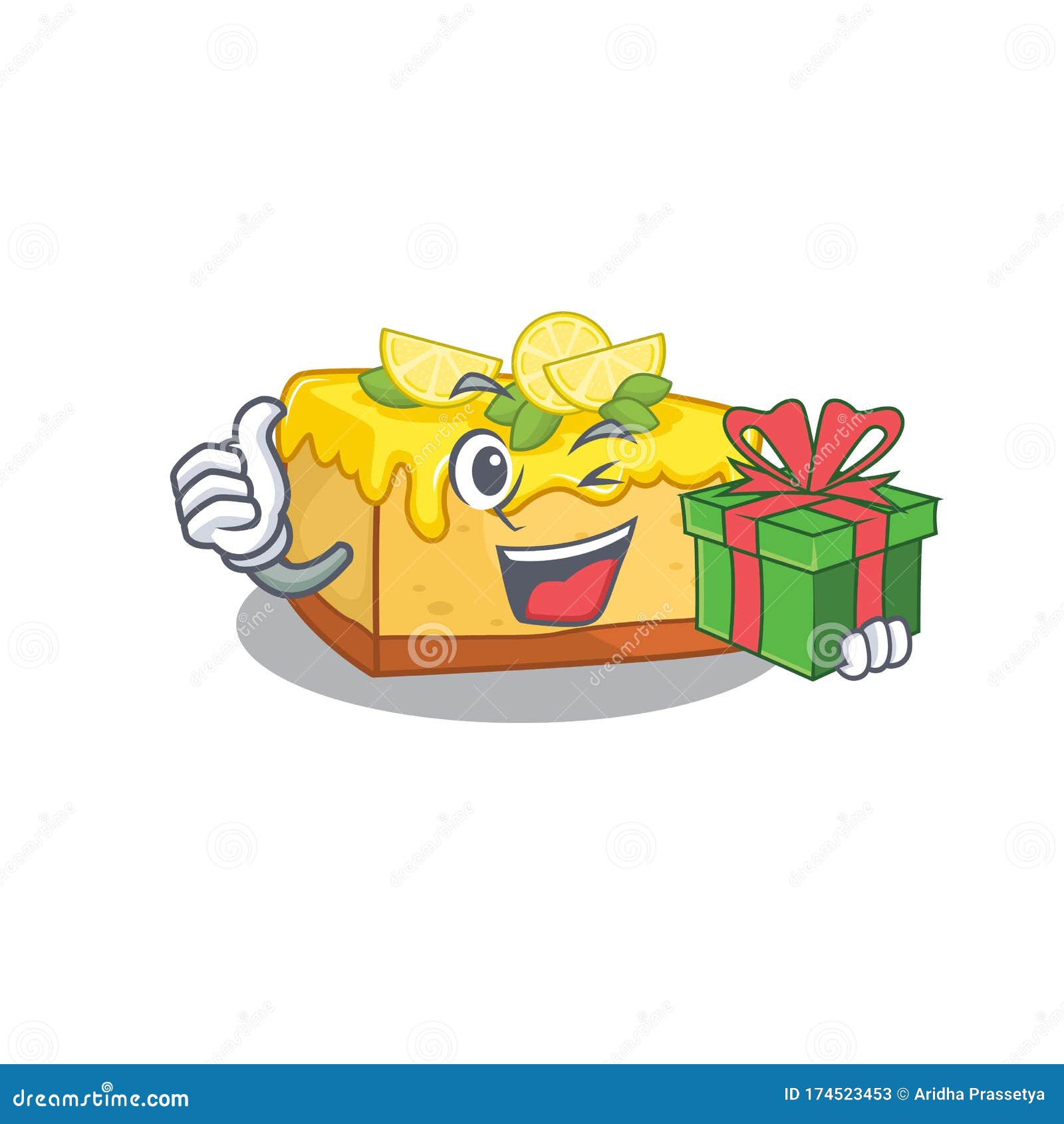 Happy Lemon Cheesecake Character Having a Gift Box Stock Vector ...