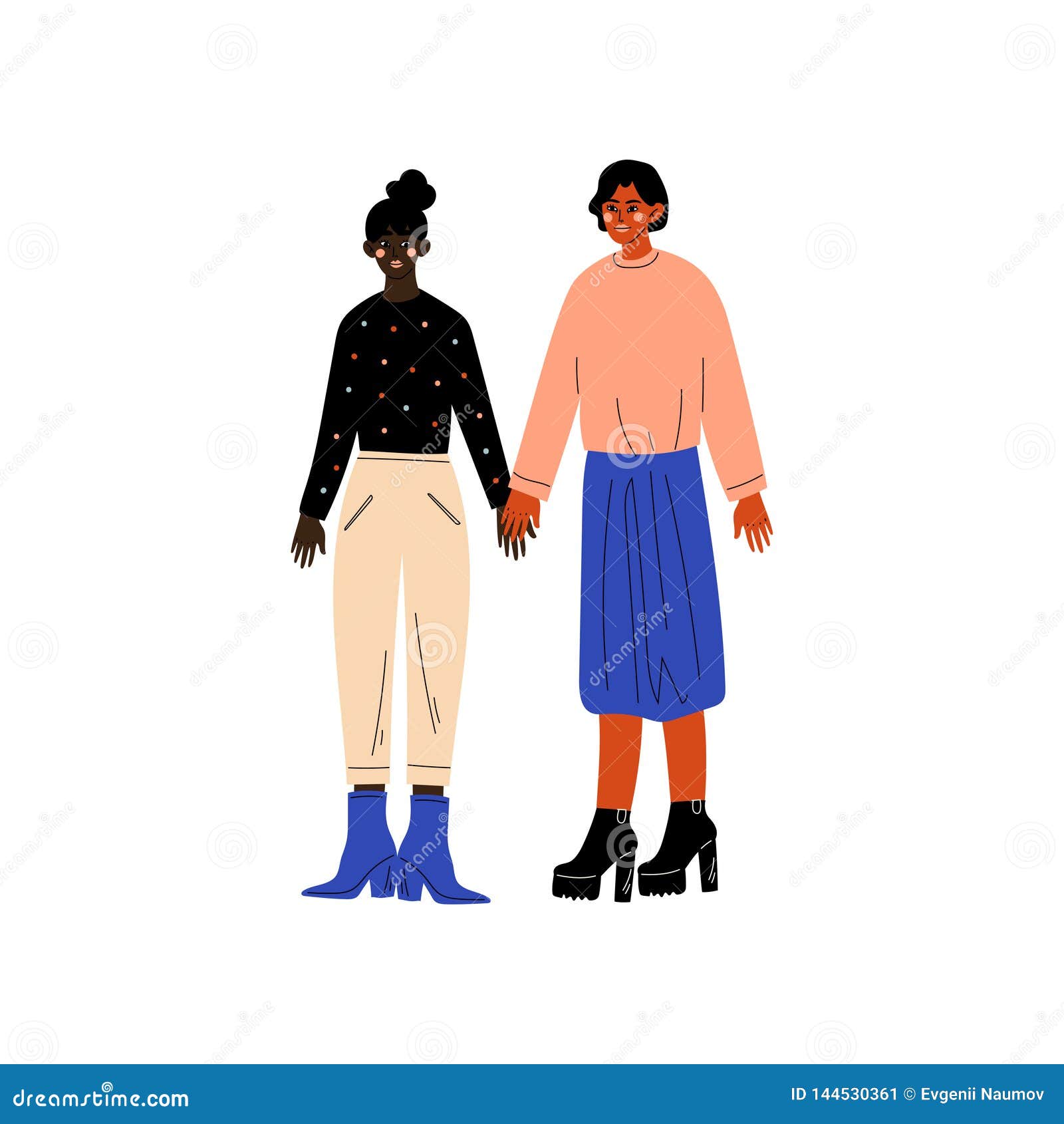 Happy Lesbian Couple Two Women Holding Hands Romantic Homosexual