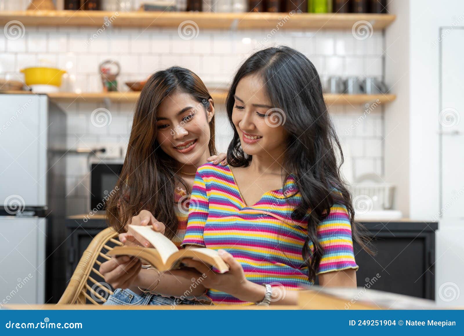 Happy Lesbian Lgbtq Couple In Love Cuddling Laughing Having Fun At