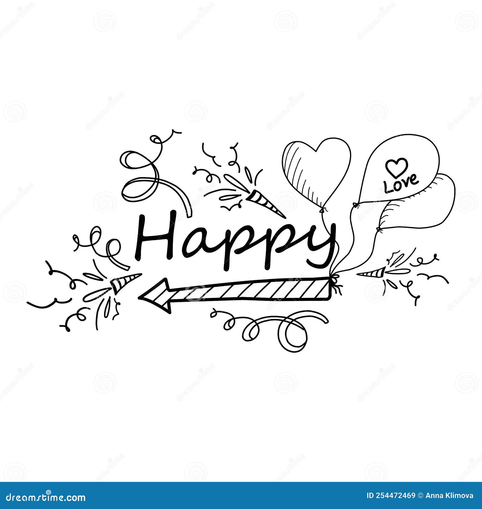 Happy Lettering with Decorative Ornaments in Doodle Style Stock Vector ...