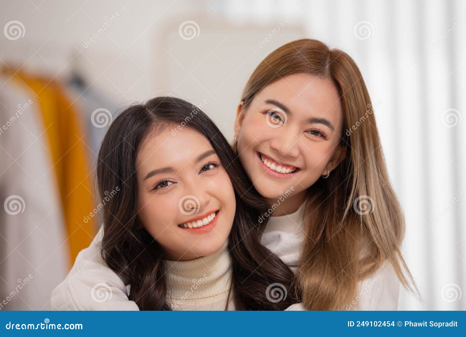 Happy Lgbt Lesbian Couple Lesbian Embracing And Looking Together With