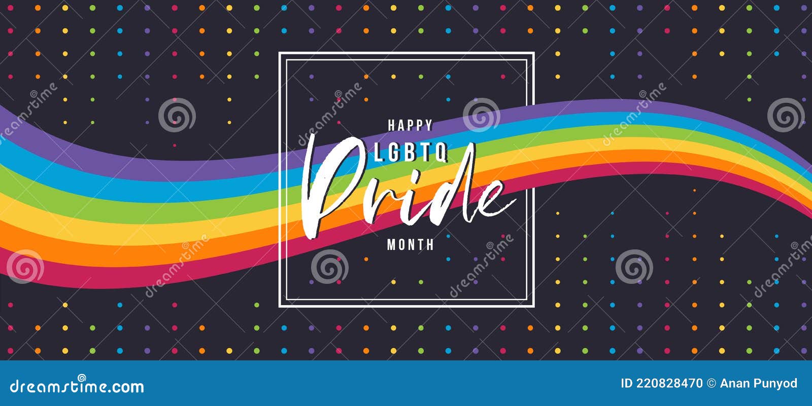 Happy Lgbtq Pride Month Text In Frame And Rainbow Pride Flag Wave On