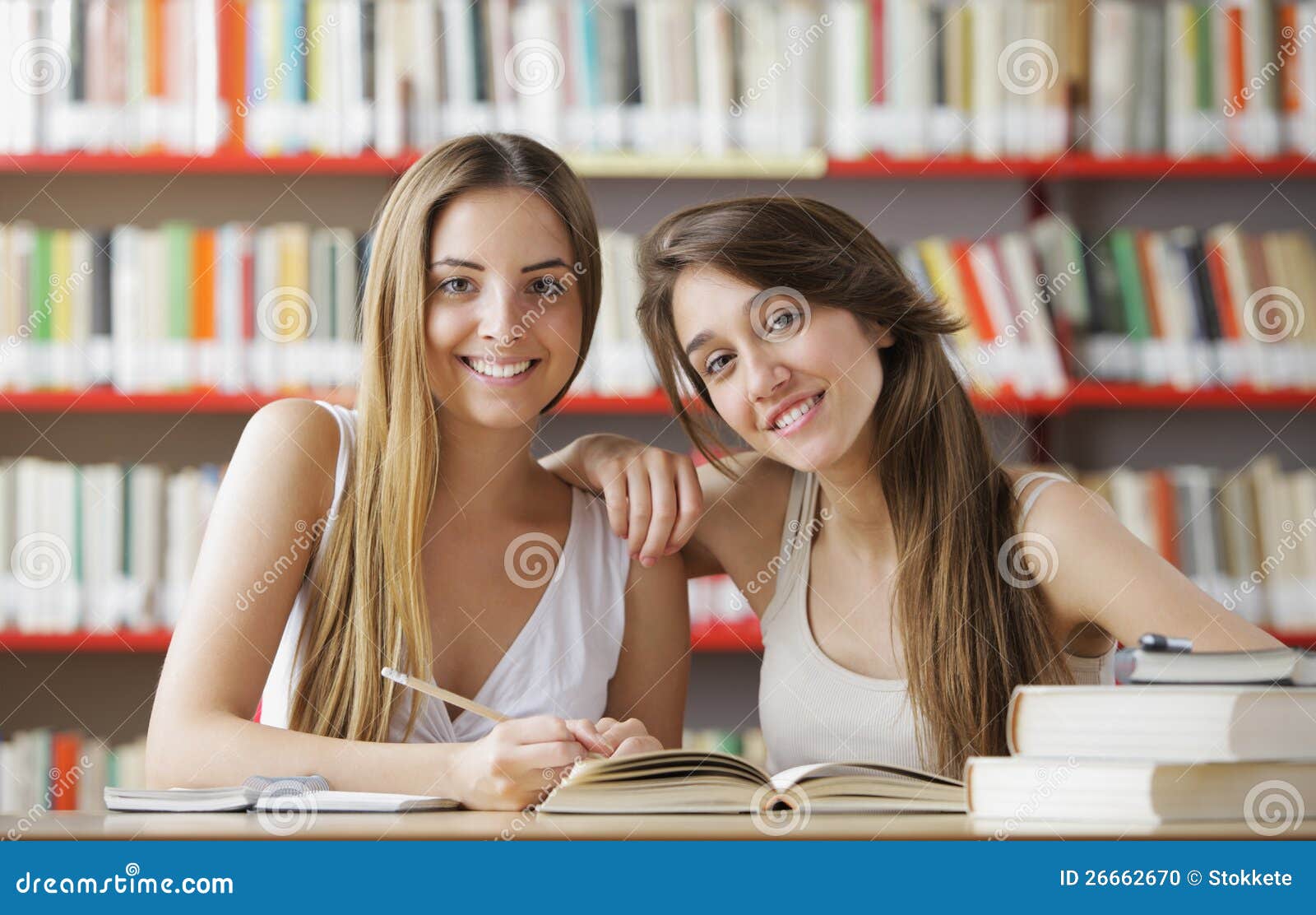 Happy in the library stock photo. Image of smile, intelligence - 26662670