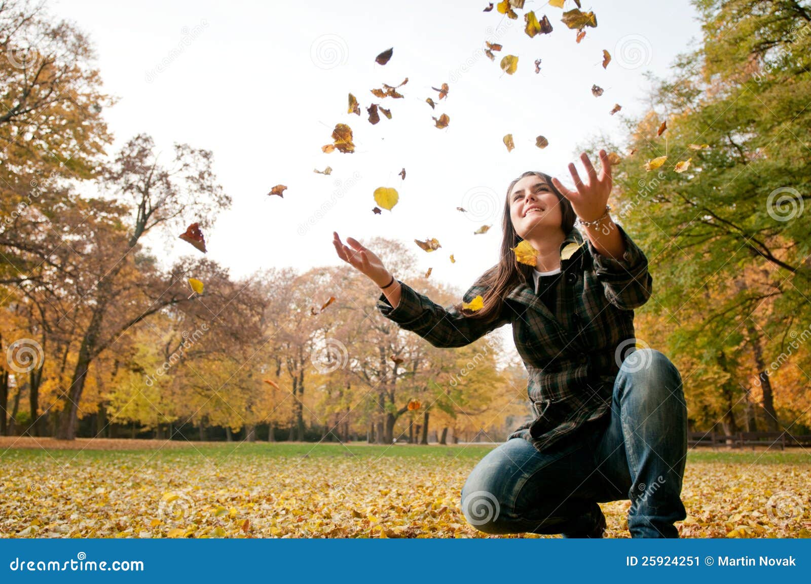 Happy Life - Woman Throwing Leaves in Fall Stock Image - Image of ...
