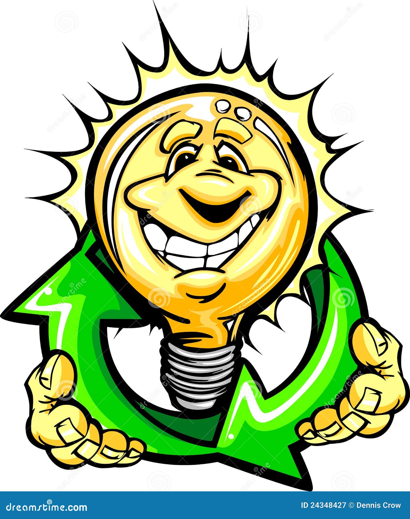 Happy Light Bulb with Hands Holding Recycle Symbol Stock Vector ...