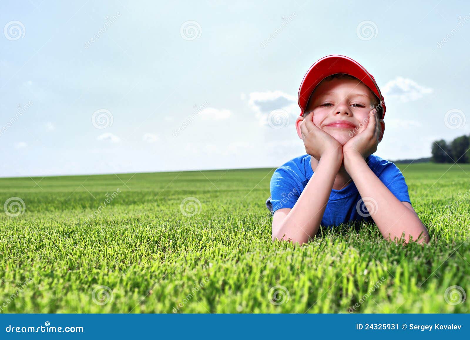 Happy little boy stock image. Image of nature, field - 24325931