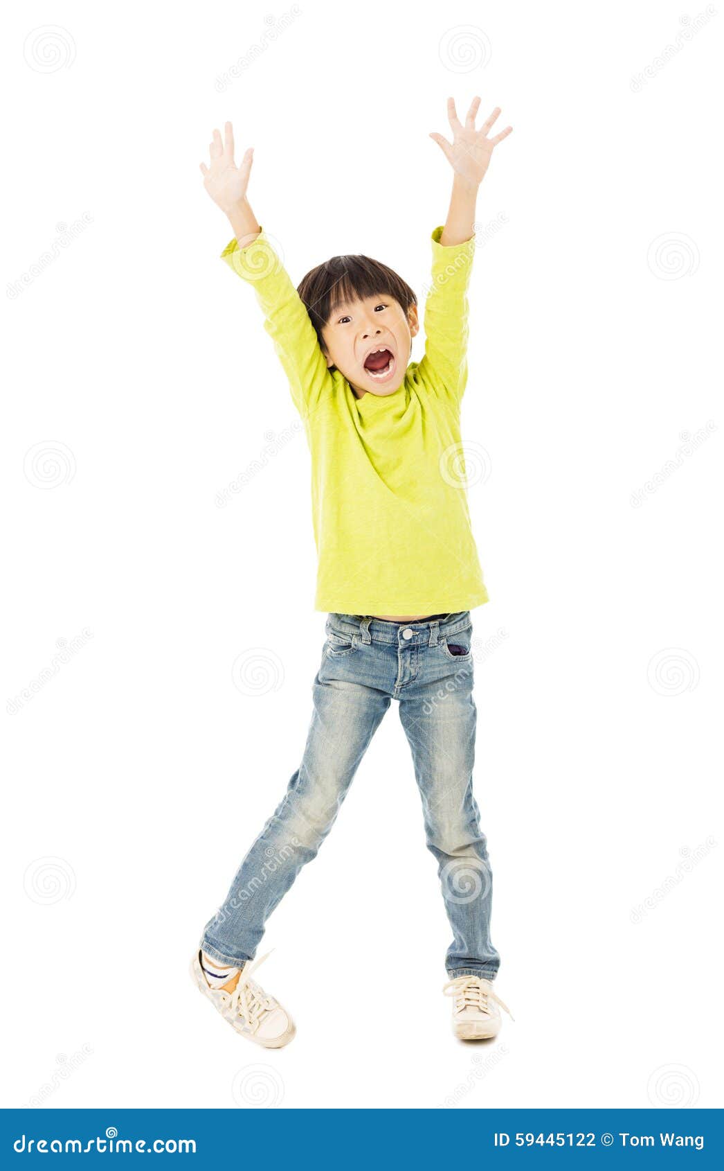 Happy Little Boy with Arms Up Stock Photo - Image of playful, little ...