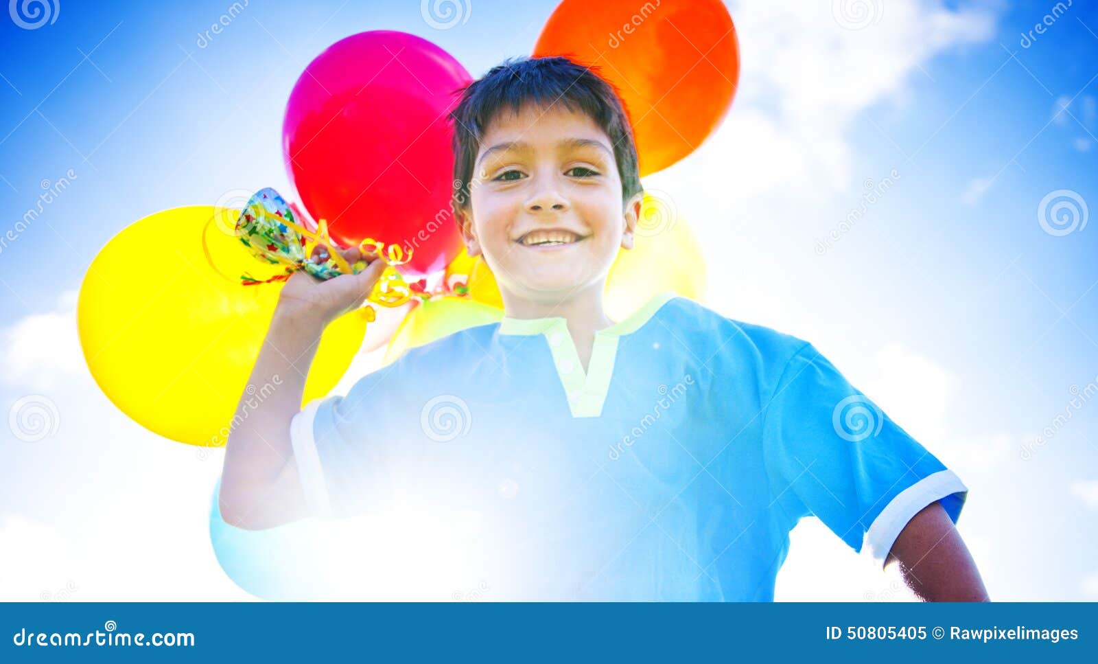 Happy Little Boy with Balloons Stock Image - Image of copyspace ...