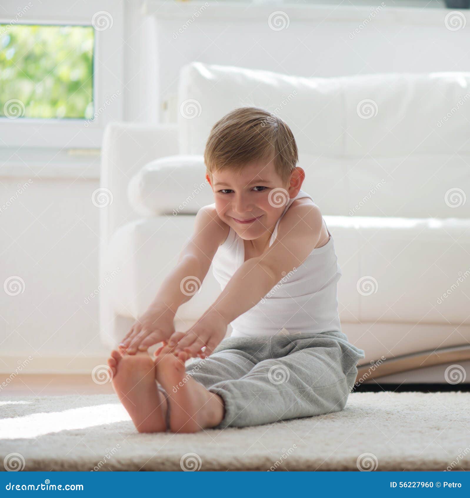 Happy Little Boy Exercising at Home Stock Photo - Image of action, kids ...