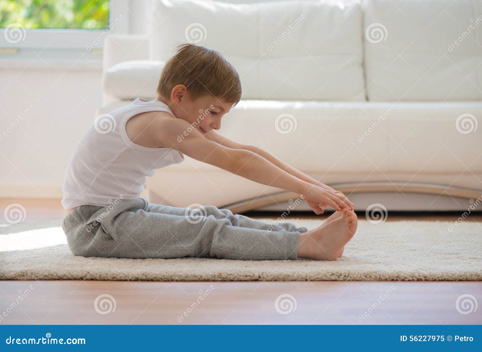 Happy Little Boy Exercising at Home Stock Image - Image of kids, health ...