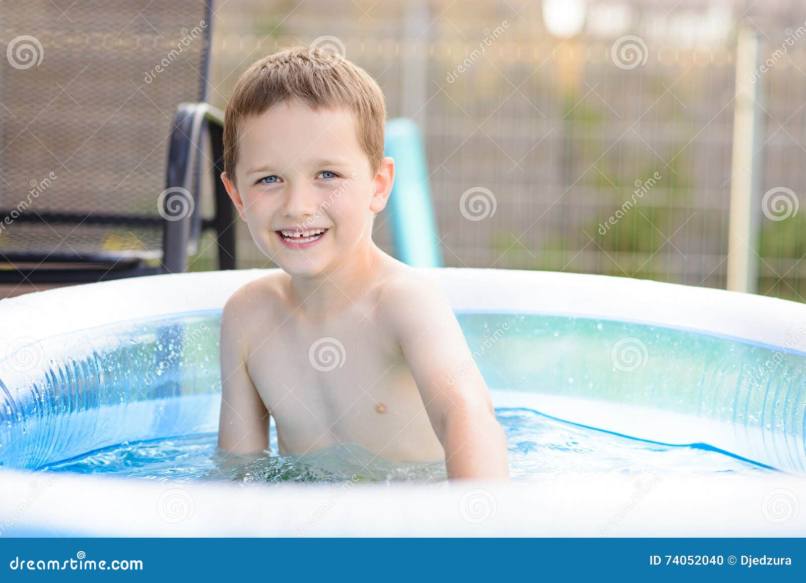 Happy Little Boy in Garden Pool Stock Photo - Image of lifestyle ...