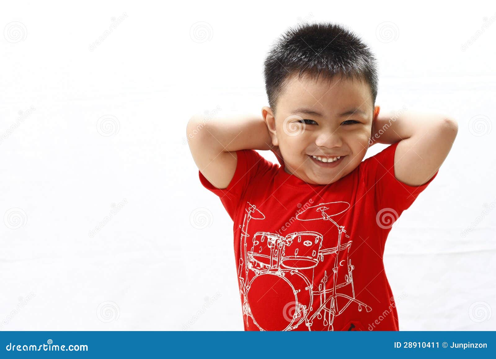 Happy Little Boy Holding the Back of His Head Stock Image - Image of ...