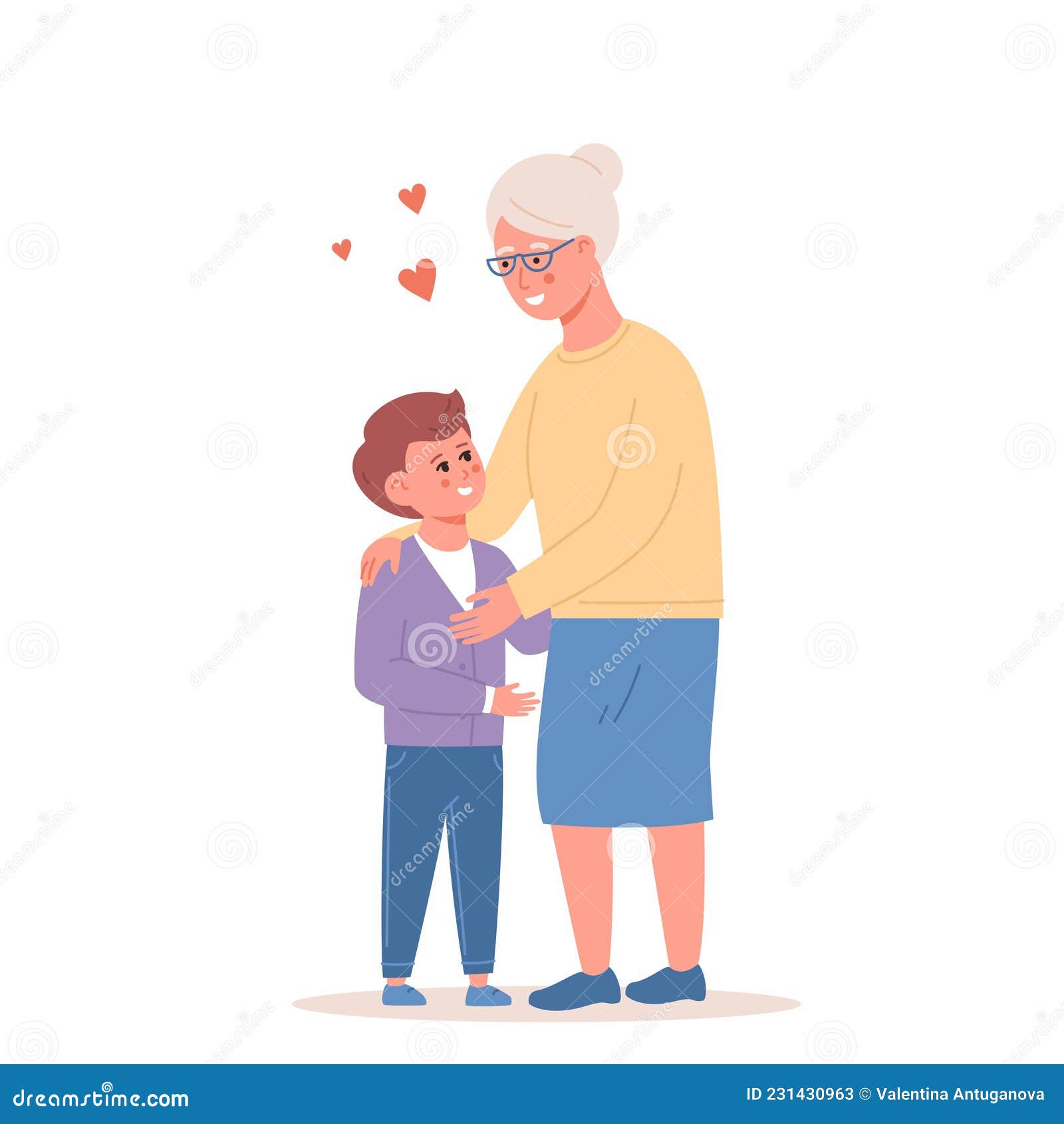 Grandson Hugging His Grandmother Vector Illustration Of A Flat Design