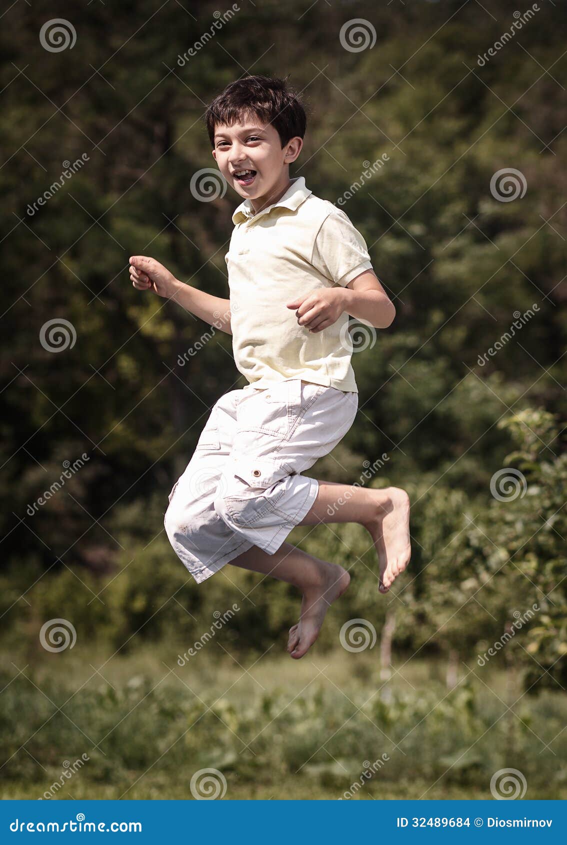 Happy Little Boy is Jumping Outdoor. Stock Photo - Image of child ...