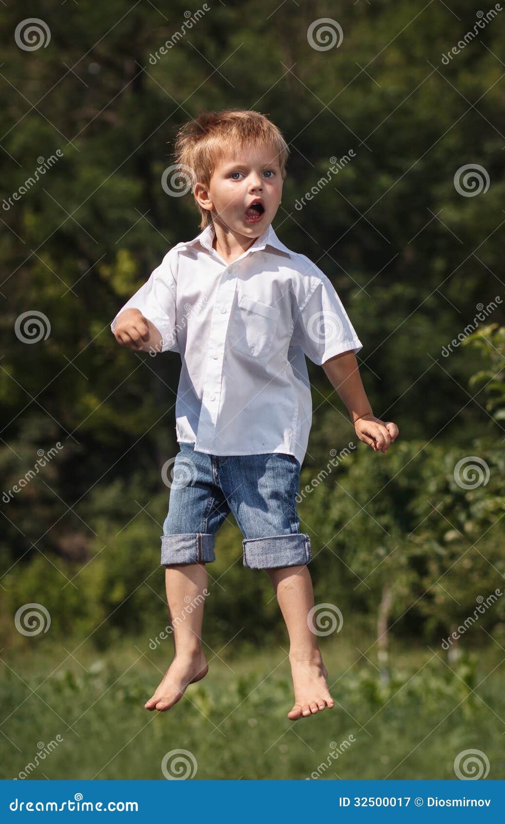 Happy Little Boy is Jumping Outdoor. Stock Image - Image of cute ...