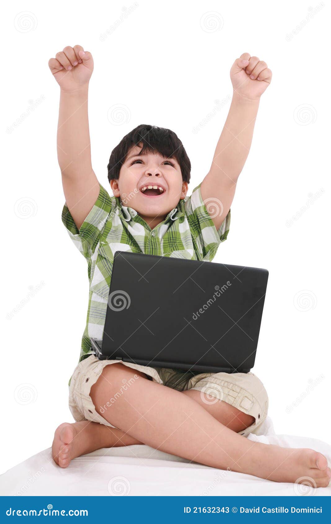 Happy Little Boy with Laptop Stock Image - Image of attractive ...