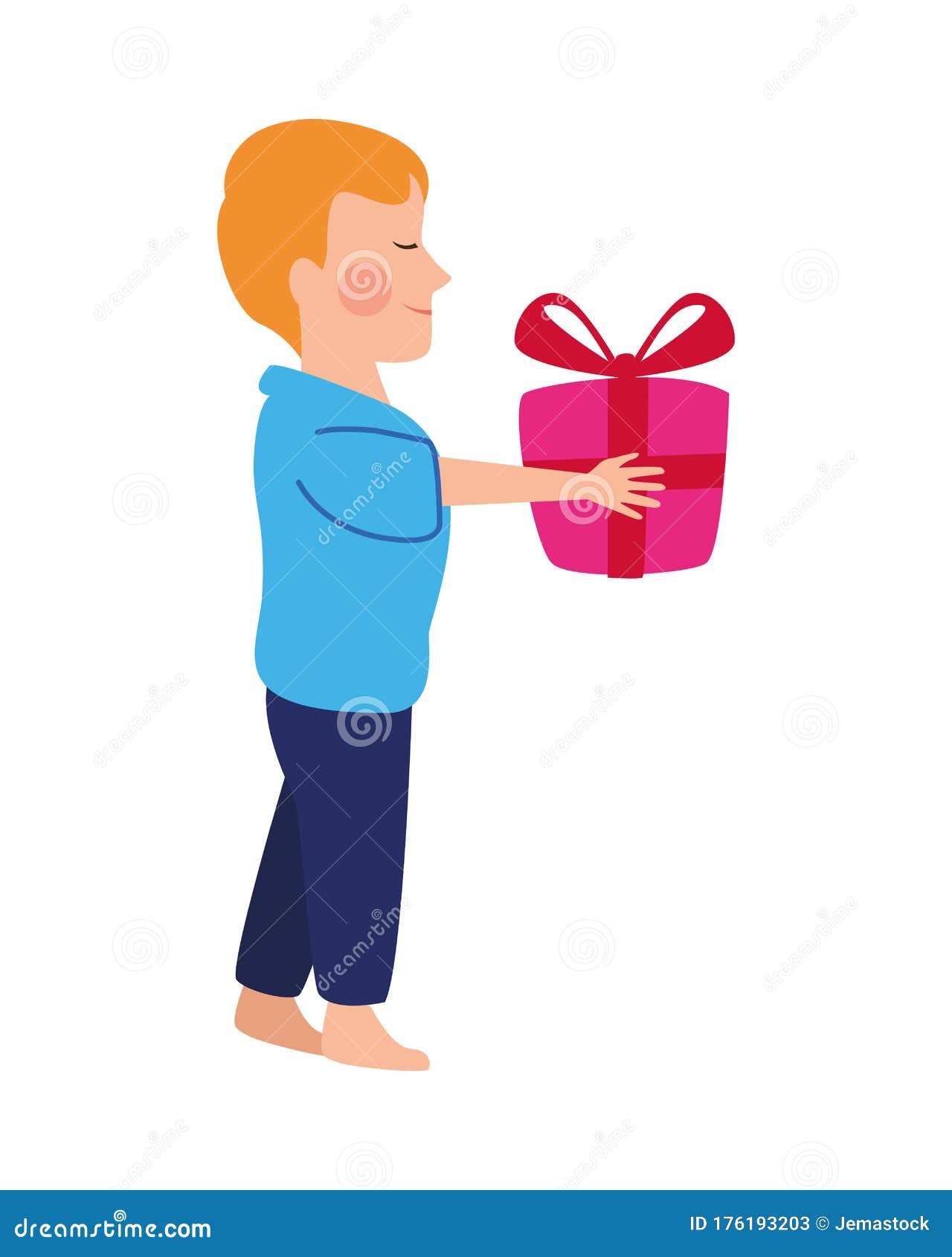 Happy Little Boy Lifting Gift Box Stock Vector - Illustration of ...
