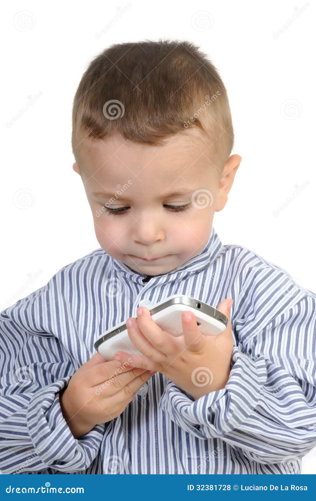 Happy Little Boy With Phone Stock Photo - Image of cute, talking: 32381728