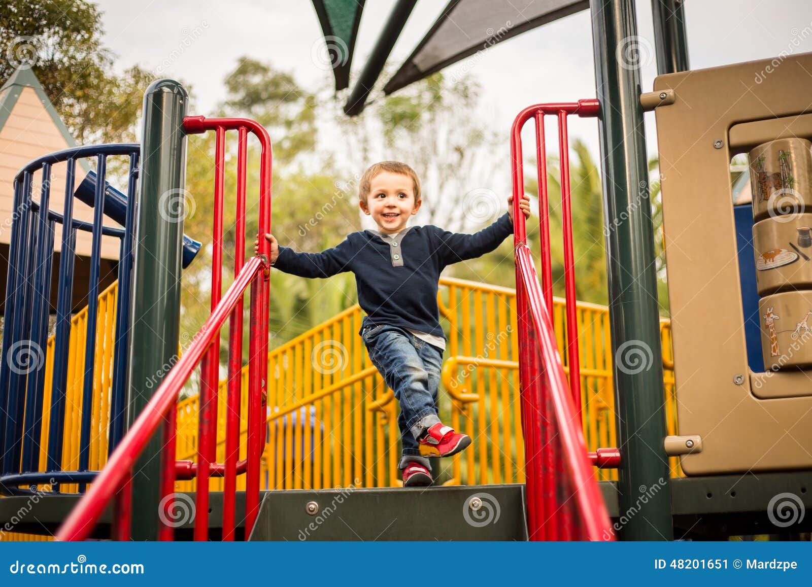 Happy Little Boy on the Playground Stock Image - Image of entertainment ...