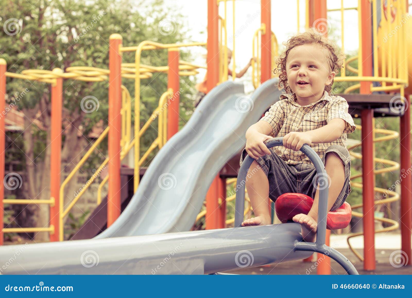 Happy Little Boy on the Playground Stock Photo - Image of play, face ...